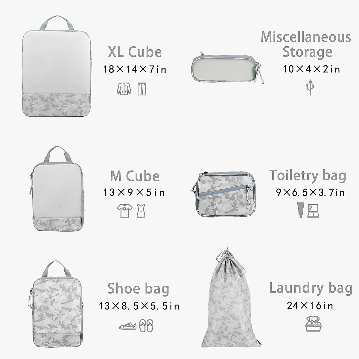 CHOICENOW Compression Packing Cubes for Suitcases - Extra Large Luggage Organizer Bags, 6-Piece Set, Travel Packing Organizers for Clothes (Camo grey)