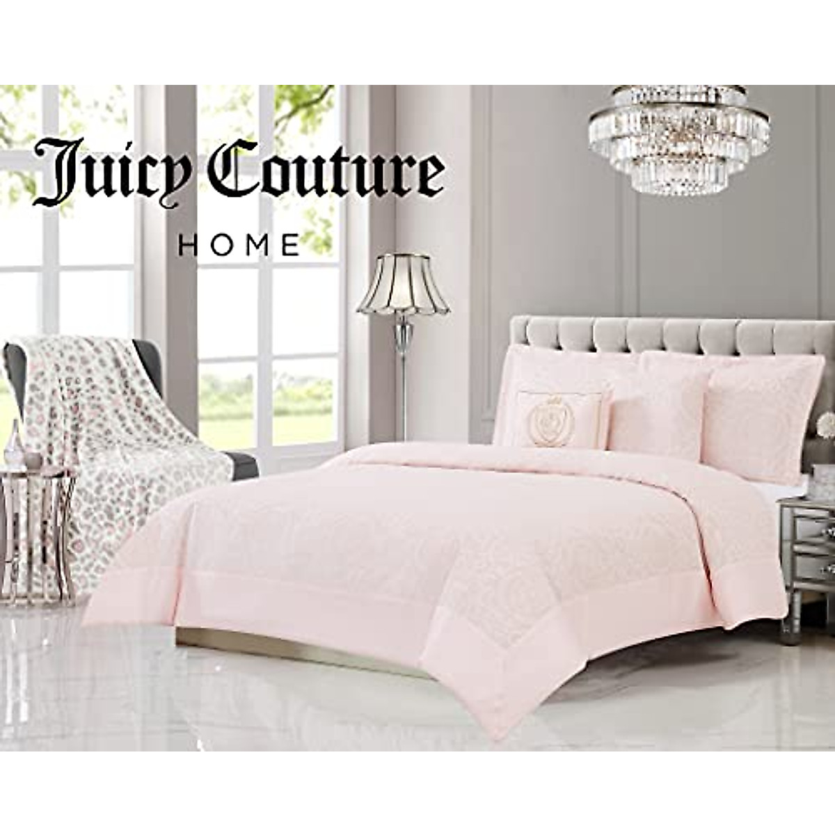 Juicy Couture - Throw Blanket | Cozy Leopard | Plush and Cozy | Decorative Blankets for Sofas, Chairs and Beds| Luxurious and Soft | Chic Home Decor | Measures 50" x 70" | White/Pink/Grey