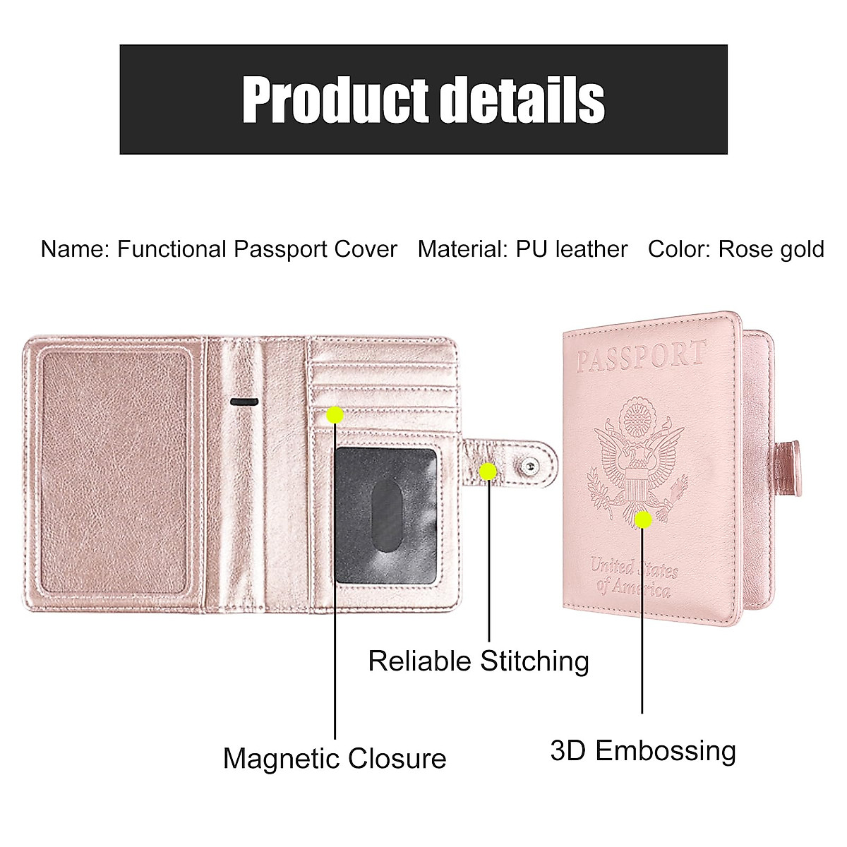 gunhunt Pack-1 Passport and Vaccine Card Holder Combo, PU Leather Functional Travel Document Cover Case, Multiple Card Slots Hold Passport, Air Ticket, Bank Card, ID Card, Credit Card (Pink)