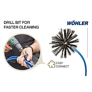 Wohler Rotary Brush M10-50' | Air Duct & Dryer Vent Cleaning Tool | Drill Powered | Easy Operation | for Residential & Commercial Use | Incl. Brush Head