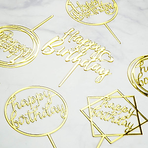 6-Pack Gold Birthday Cake Topper Set, Double-Sided Glitter, Acrylic Happy Birthday Cake Toppers/Cupcake Toppers, Birthday Decorations for Children or Adults.
