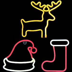 3 Pieces Christmas Neon Sign Night Light LED Elk Christmas Stocking Christmas Hat Neon Wall Decor Lights USB and Battery Powered Neon Christmas Light Sign for Bedroom Kids Xmas Gifts Home Wedding Bar