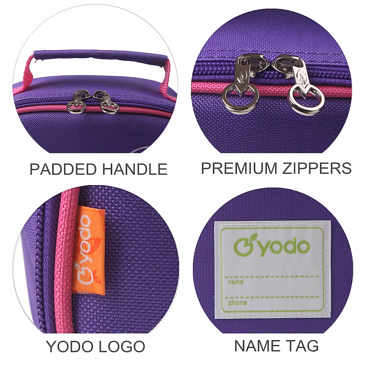 yodo Kids Insulated Lunch Tote Bag with Name Tag for Girls, Butterfly