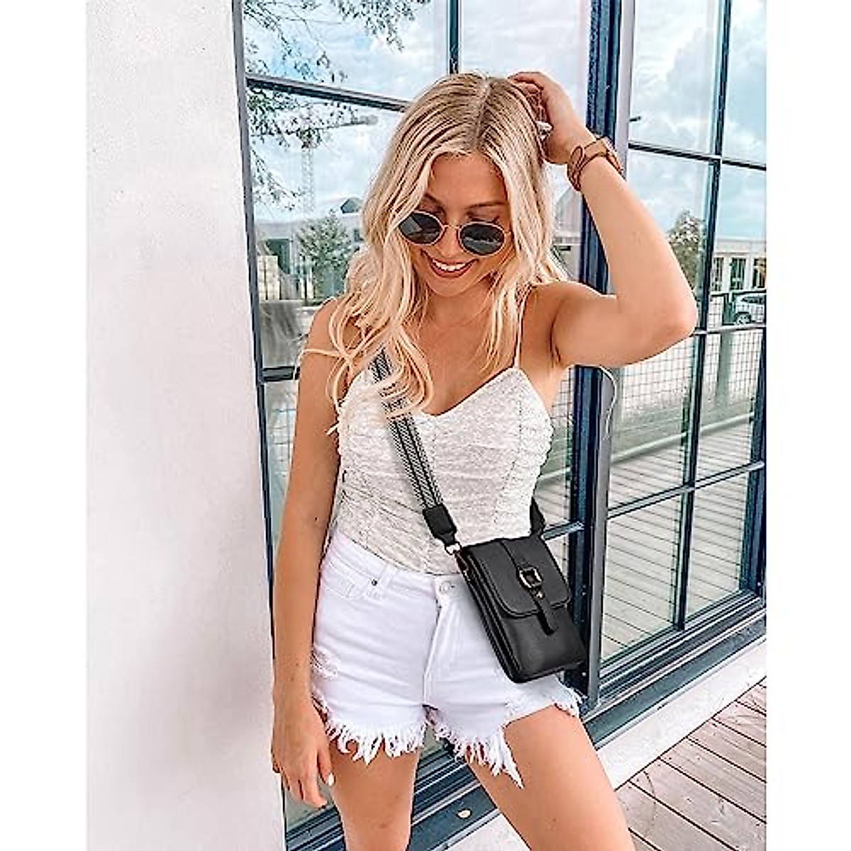 CLUCI Small Crossbody Bags for Women Leather Cell Phone Shoulder Purses Black