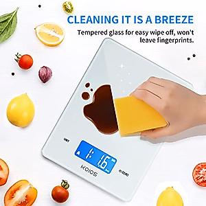 KOIOS 11lb/5kg Small Accurate Food Scale for Kitchen, Waterproof USB Plug in Rechargeable Digital Kitchen Scale, Digital Food Kitchen Scale for Weight Loss, Food Scale for Baking Dieting, White