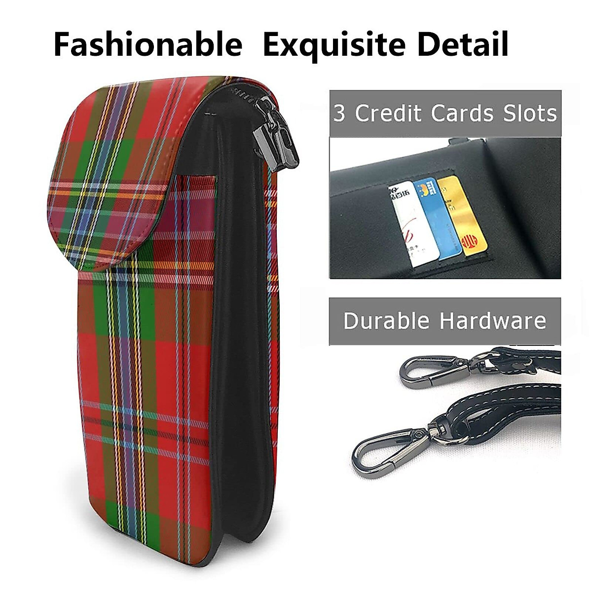 Small Crossbody Scottish Clan MacLean Tartan Crossbody Purse Bag Fashion Cell Purse Wallet For Women/Girls Gift, Black