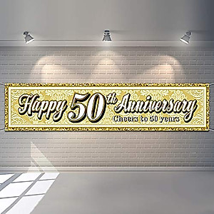 Happy 50th Anniversary Banner Cheers to 50 Years Party Decorations Anniversary Sign Banner for 50th Anniversary Birthday Party Wedding Anniversary Big Event Party Supplies