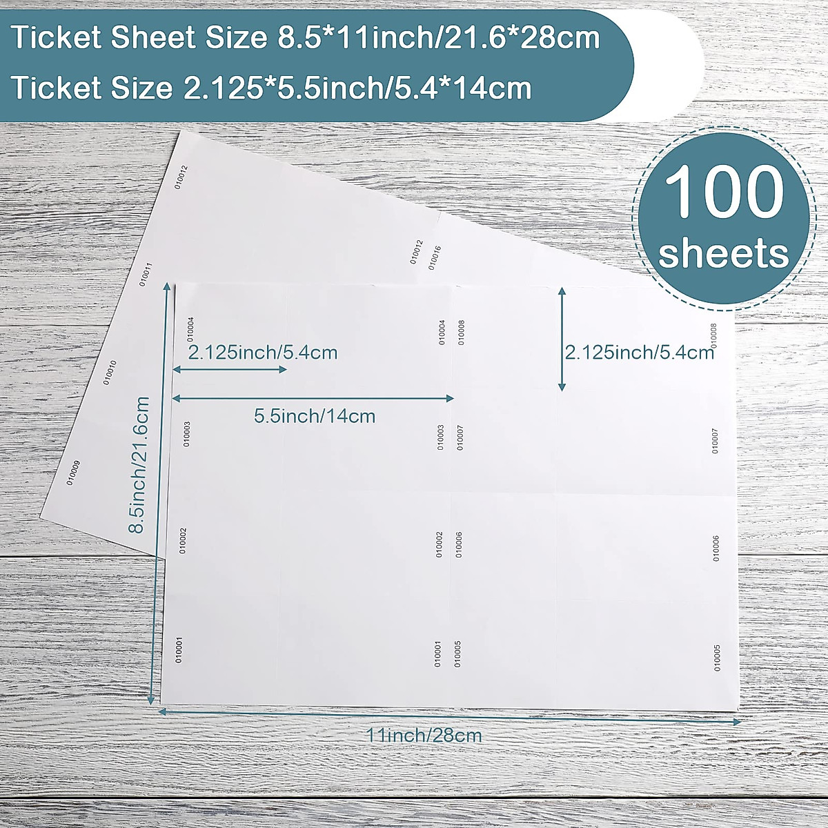100 Sheets 8.5" x 11" 35lb Printable Event and Raffle Tickets Serialized with Ticket Numbers 800 Pcs 2.125" x 5.5" White Printable Tickets with Tear Away Stubs Easy Printing Card for Event Host