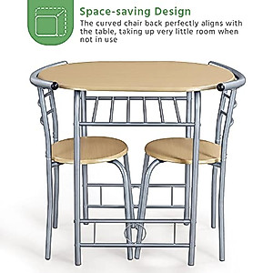 Yaheetech 3-Piece Dining Table Set, Kitchen Table & Chair Sets for 2, Compact Table Set w/Steel Legs, Built-in Wine Rack for Breakfast Nook, Small Space, Apartment, Natural