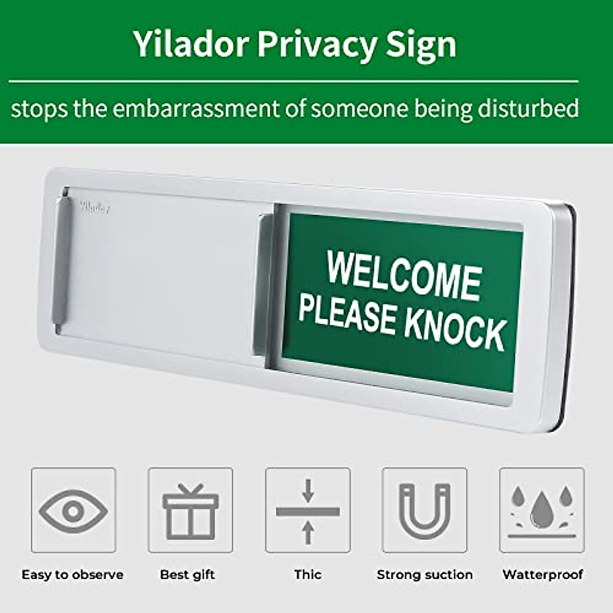 Privacy Sign, Do Not Disturb/Welcome Sign for Home Office Restroom Conference Hotles Hospital, Privacy Slide Door Sign Tells Whether Room in Vacant or Occupied, 7'' x 2'' Indicator - Silver