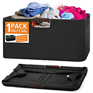 Large Collapsible Laundry Basket with Lumbar Support Foam Handles, 64L Foldable Laundry Hamper, Portable Storage Bin for Family, Travel, College Dorm, Car Trunk, Easy Storage and Carring, Black