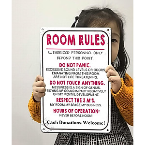 KONMPFEY Funny Room Rules For Teen Girls Trendy Stuff, Room Decor For Teen Girls And Teen Boy Cool Stuff Metal Tin Signs Man Cave Garage Bar12 X 8 In