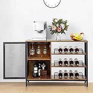GAOMON Wine Bar Cabinet, FreeStanding Wine Rack Table, Liquor Cabinet with Glass Holder, Floor Bar Cabinet for Liquor and Glasses for Home Kitchen Dining Room