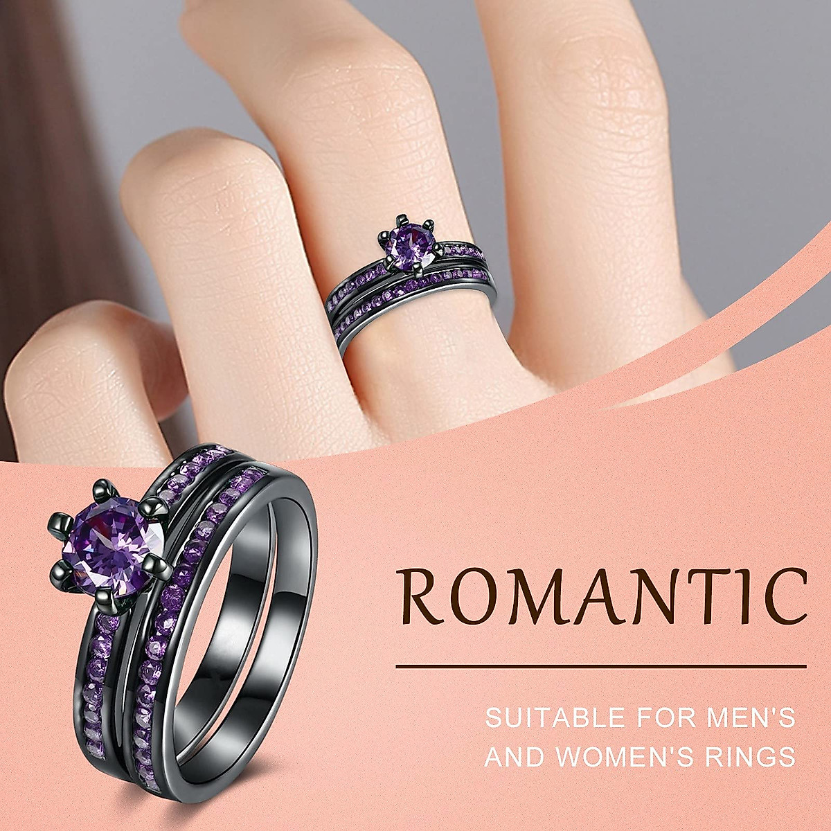 ManRiver 2PC Stackable Rings for Women - Zirconia Gemstone Rhinestone Studded Promise Rings Jewelry Gifts Size 5-12,Purple