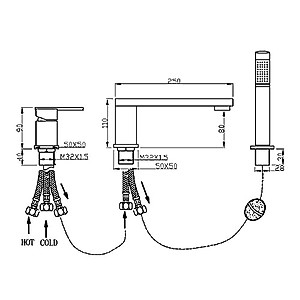 WuDLi Bath Mixer Tap with Shower Attachment, Mixer Shower Taps for Bath, Bathtub Mixer Tap with Handheld Shower 3 Hole