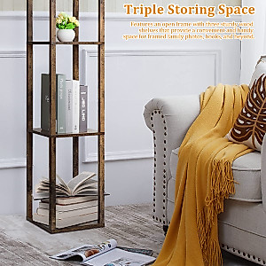 Dott Arts Floor Lamp with Shelves, 3 Color Temperature LED Bulb, Wood Texture, Storage, Brown