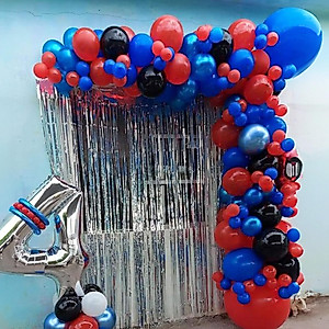 Red Blue Black Balloons, 12Inch Matte Red Black and Royal Blue Metallic Silver Latex Balloon for Boys Hero Party Kids Spider Theme Birthday Baby Shower Graduation Party Decorations
