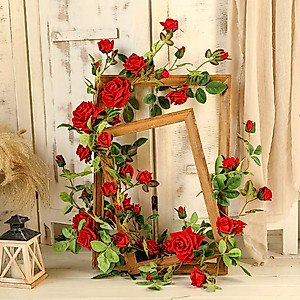 Veryhome Rose Vine Artificial Flower Garland Fake Hanging Rose Ivy Plants 6ft for Wedding Home Party Garden Arrangement Decor Pack of One (Red)