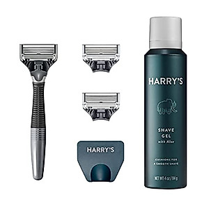 Harry's Razors for Men - Shaving Kit for Men includes a Mens Razor Handle, 3 Razor Blade Refills, Travel Blade Cover, and 4 Oz Shave Gel