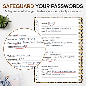 Password Book with Alphabetical Tabs, 5.5" x 6.7" Spiral Password Book, Small Password Books for Seniors, Password Keeper Book to Help You Stay Organized - Leopard