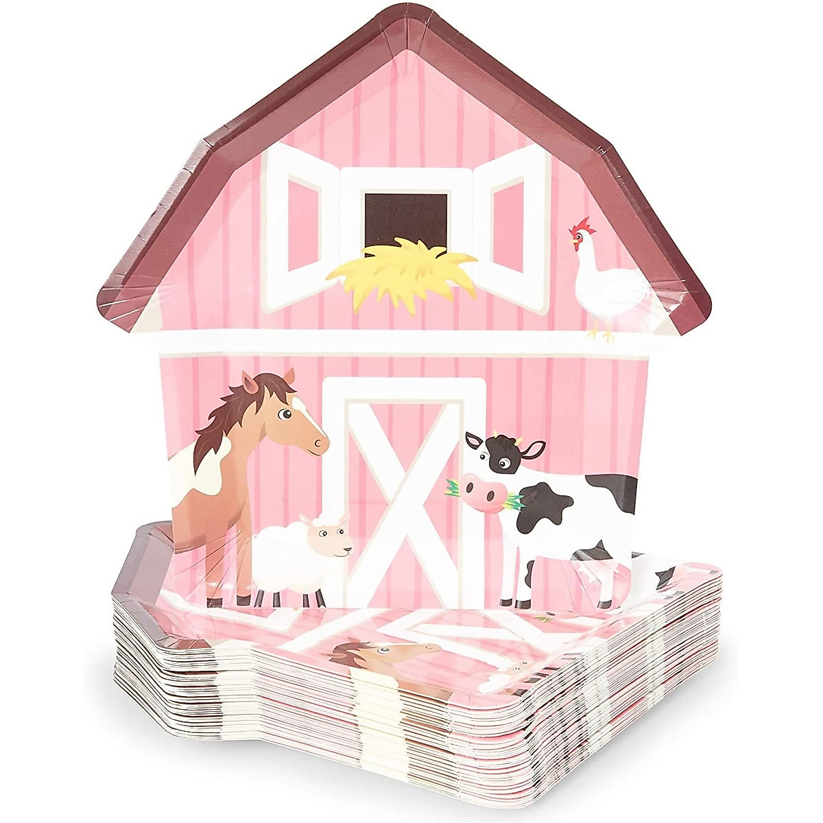 BLUE PANDA Pink Barnyard Plates for Farm Animal Birthday Party (10 x 10 In, 48 Pack)