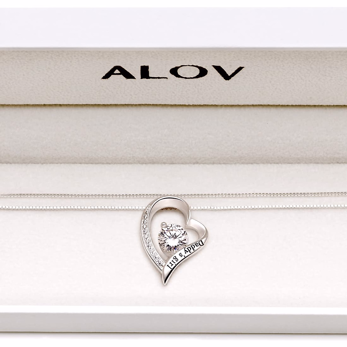 ALOV Jewelry Sterling Silver "Daddy's girl" Love Heart Cubic Zirconia Pendant Necklace