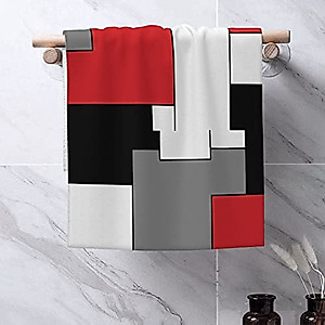 Abucaky White Black Grey and Red Irregular Geometric Hand Towel for Bathroom Soft Absorbent Fingertip Towel Multi-Purpose Towels for Bath, Gym and Spa