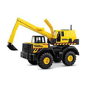 Tonka Steel Classics, Mighty Excavator– Made with Steel & Sturdy Plastic, Yellow Friction Powered, Boys and Girls, Toddlers Ages 3+, Construction Truck, Toddlers, Birthday Gift, Holiday