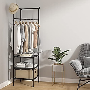 MOYIPIN Coat Rack Freestanding Closet Organizer,Simple Hall Tree with 3 Storage Shelves, Corner Storage Organizer, for Entryway, Bedroom, Black