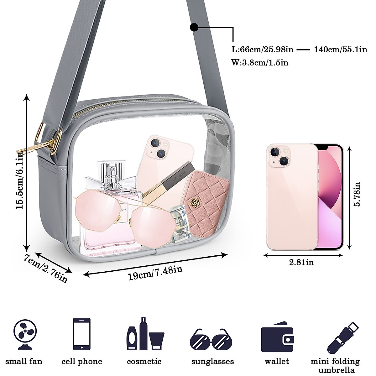 KETIEE Clear Bag Stadium Approved, Clear Crossbody Bag Clear Purse for Women See Through Clear Handbag with Adjustable Strap for Concerts Sports Festivals