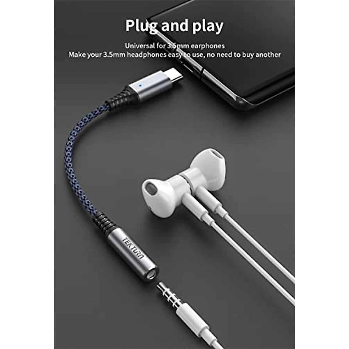 USB-C to 3.5 mm Headphone Jack Adapter, USB-C to Aux Audio Dongle Cable, Compatible with iPad Pro, iPad Air, Android Phones and Tablets by TEKTURN