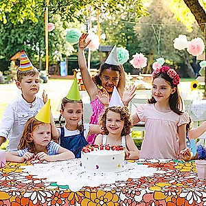 Augisteen 2 PCS Groovy Tablecloth Plastic Boho Daisy Table Covers Daisy Flower Tablecloth Hippie Retro Floral Disposable Tablecloths Waterproof for Birthday Party Decor Baby Shower, 54 x 108 Inch