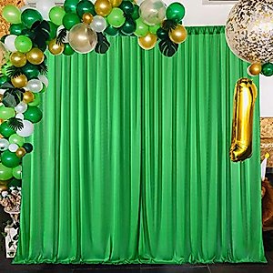 10ft x 10ft Green Backdrop Curtain for Parties Green Wrinkle Free Backdrop Drapes Panels for Baby Shower Birthday Party Photo Photography Photoshoot Polyester Fabric Background Decoration