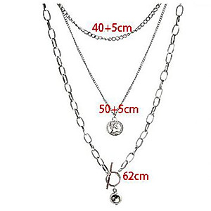 YERTTER Dainty Emo Necklace Layering Chain Choker Necklace Boho Jewelry Set Layered Silver Coin Pendant Statement Chunky Chain Necklace Valentine's Day Giftfor Women Man