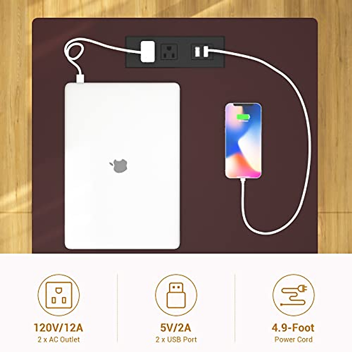 Homykic Nightstand with Charging Station, Bamboo Nightstands Sets of 2, Wood Bedside Table with USB Ports and Outlets, End Table Side Table with Drawer and Storage Shelf for Bedroom, Espresso