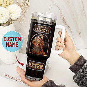 WAZONE Personalized I Am A Carpenter Tumbler 40oz with Handle and Straw Saying Vintage Insulated Cup Stainless Steel Tumblers Wall Vacuum Travel Mug Woodworking Carpentry Gag Gifts For Men Dad