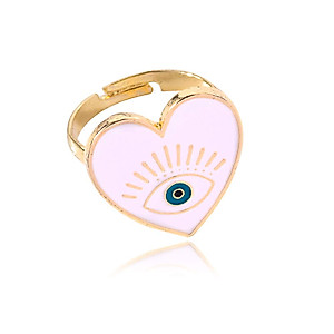 Caiyao 1/4Pcs Drop Oil Heart Evil Eye Enamel Ring Statement Peach Big Love Blue Eye Bless Ring Inspirational Turkish Hamsa Adjustable Open for Women Charm Protection Jewelry-D white