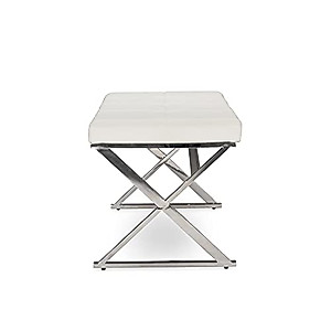 Baxton Studio Wholesale Interiors Herald Modern and Contemporary Faux Leather Upholstered Rectangle Bench, Stainless Steel and White
