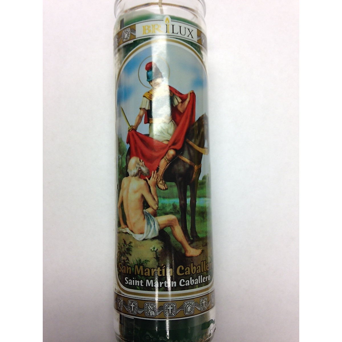 Saint Martin Caballero (San Martin Caballero) 7 Day Unscented Green Candle in Glass