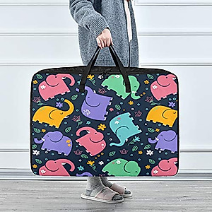 Blueangle Colorful Elephant Print Large Quilt Storage Bag – Store and Protect Quilt Tops, Clothes and Fabrics – Features 2 Handles for Easy Carrying and Moving, 100L