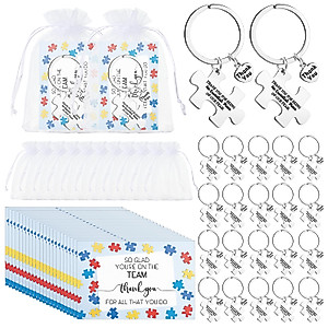 Sasylvia 25 Set Team Gifts for Coworker Puzzle Inspirational Keychain Thank You Cards Staff Employees Appreciation Gifts