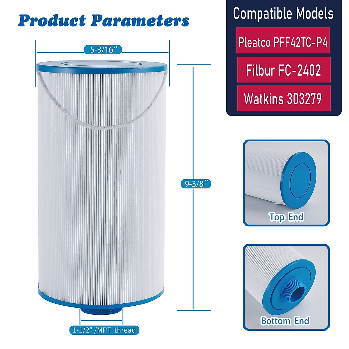 Mamokin 303279 Hot Tub Filter Replaces Filbur FC-2402, 5CH-37, PFF42TC-P4, 78460 and Lifesmart, AquaTerra, Fantasy, Freeflow, Simplicity, Bermuda, Aspire, Azure, Spa Filter-2 Pack