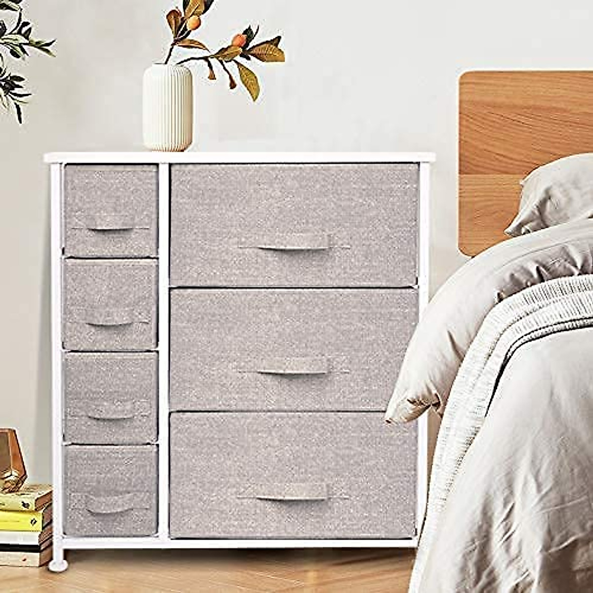 CERBIOR Wide Drawer Dresser Storage Organizer 5-Drawer 7-Drawer Closet Shelves, Sturdy Steel Frame Wood Top with Easy Pull Fabric Bins for Clothing, Blankets