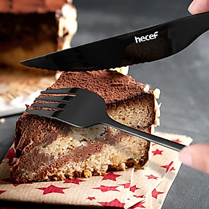 hecef 11 PCS Black Titanium Plating Travel Cutlery Set with Compact Carrying Case & Mesh Bag, Reusable Stainless Steel Utensils, Handy Flatware Set for Work, School, Camping and Travel (Black)