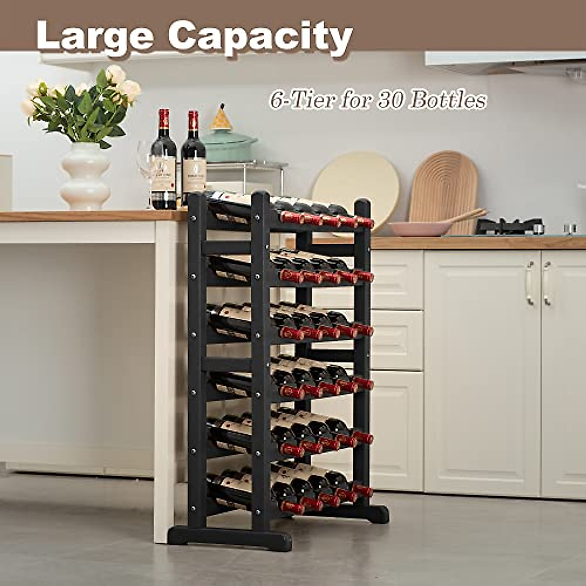 TORVA Wine Racks Freestanding Floor,30 Bottles Wine Bottle Holder,6-Tier High-Density Plastic Wine Storage Display Shelves for Kitchen, Living Room, Wine Cellar, Bar(Dark Gray)