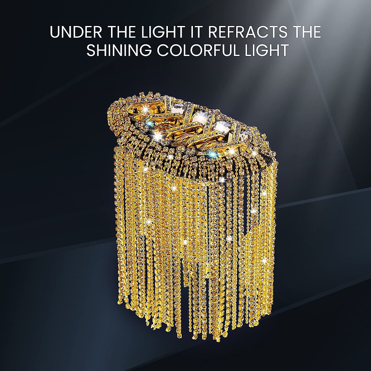 IUASZZ 2 Pieces Tassel Epaulets Metal Fashion Shoulder Jewelry Rhinestones Cloth Accessories Brooches for Women, 2.2×4in (Gold)