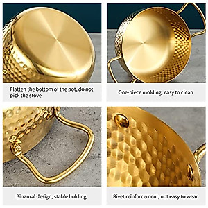 Stainless Steel Noodle Pot for Cooking with Double Handles, Hammered men Pot, Korean Ramen Cooking Pot for Kitchen, Nonstick Ramyun Cooker for Cooking Soup/Curry/Pasta/Stew (Gold)