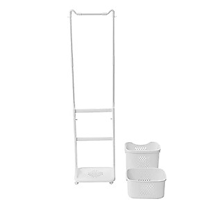 Laundry Cart with Wheels and Hanging Rack Rolling Laundry Basket with Clothes Rack Laundry Butler with Wire Storage Rack Coat Rack for Bedroom Hallway Laundry