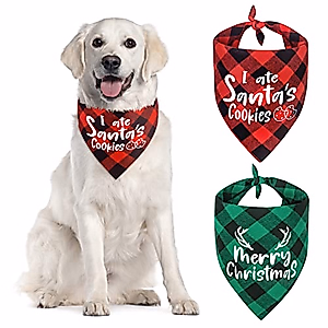 Roberly 2 Pack Christmas Dog Bandanas Plaid Reversible Triangle Bibs Christmas Scarf Accessories Costumes for Small Medium Large Dogs Cats Pets Animals