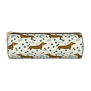 AieeFun Dachshund Dog With Bones Cylinder Pencil Case Holder Zipper Pen Bag Pouch Students Stationery Cosmetic Bag